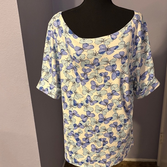 Karen Scott | Tops | Karen Scott White And Blue Butterfly Print Blouse ...